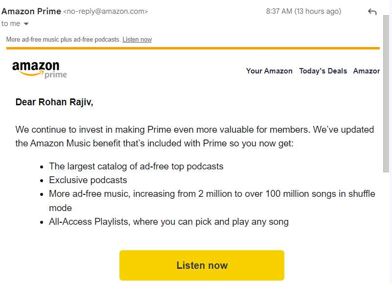 Amazon Music to Amazon Prime – A Learning a Day